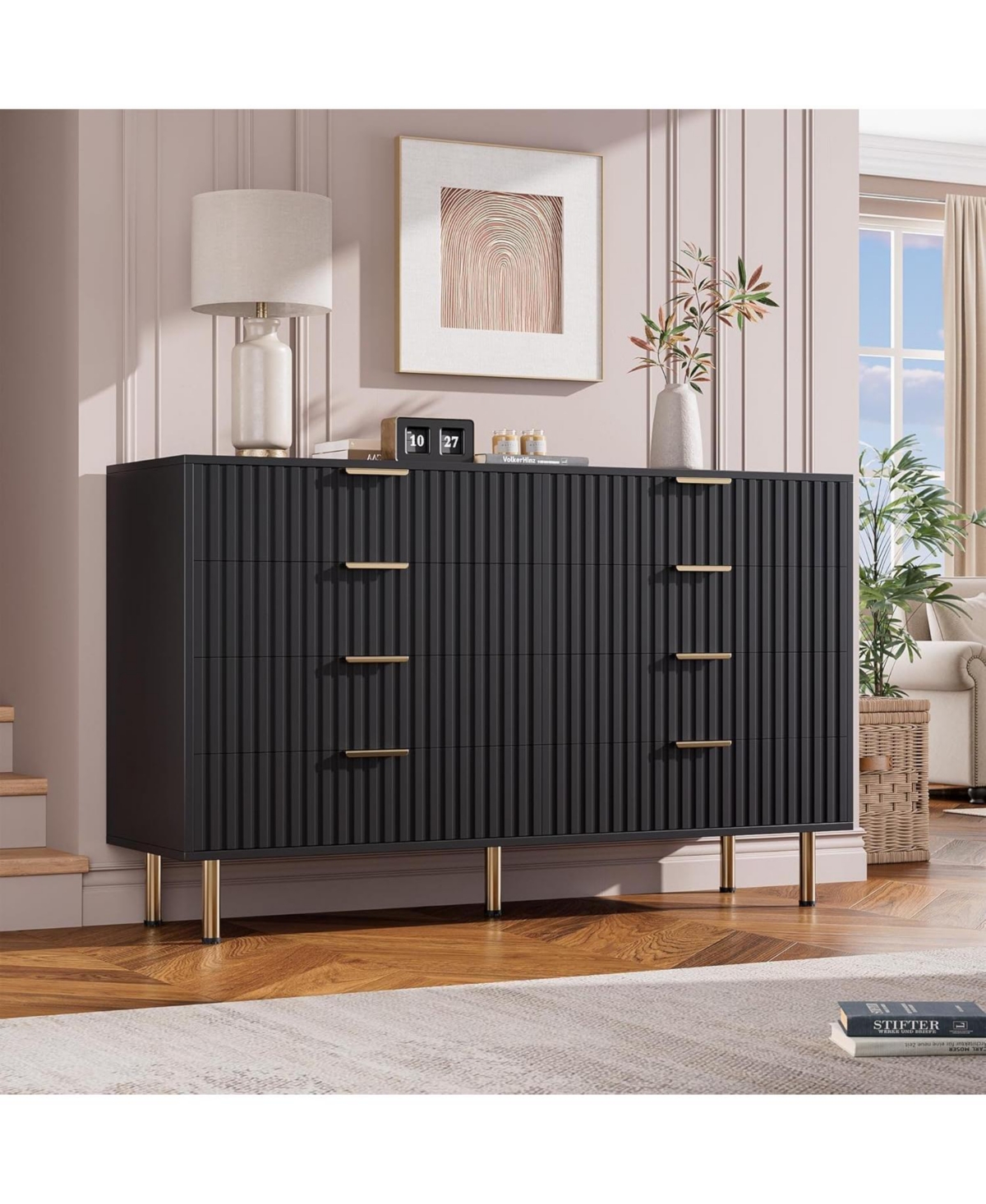 Click here for gaomon 8-Drawer Modern Fluted Black Dresser  55 In... prices