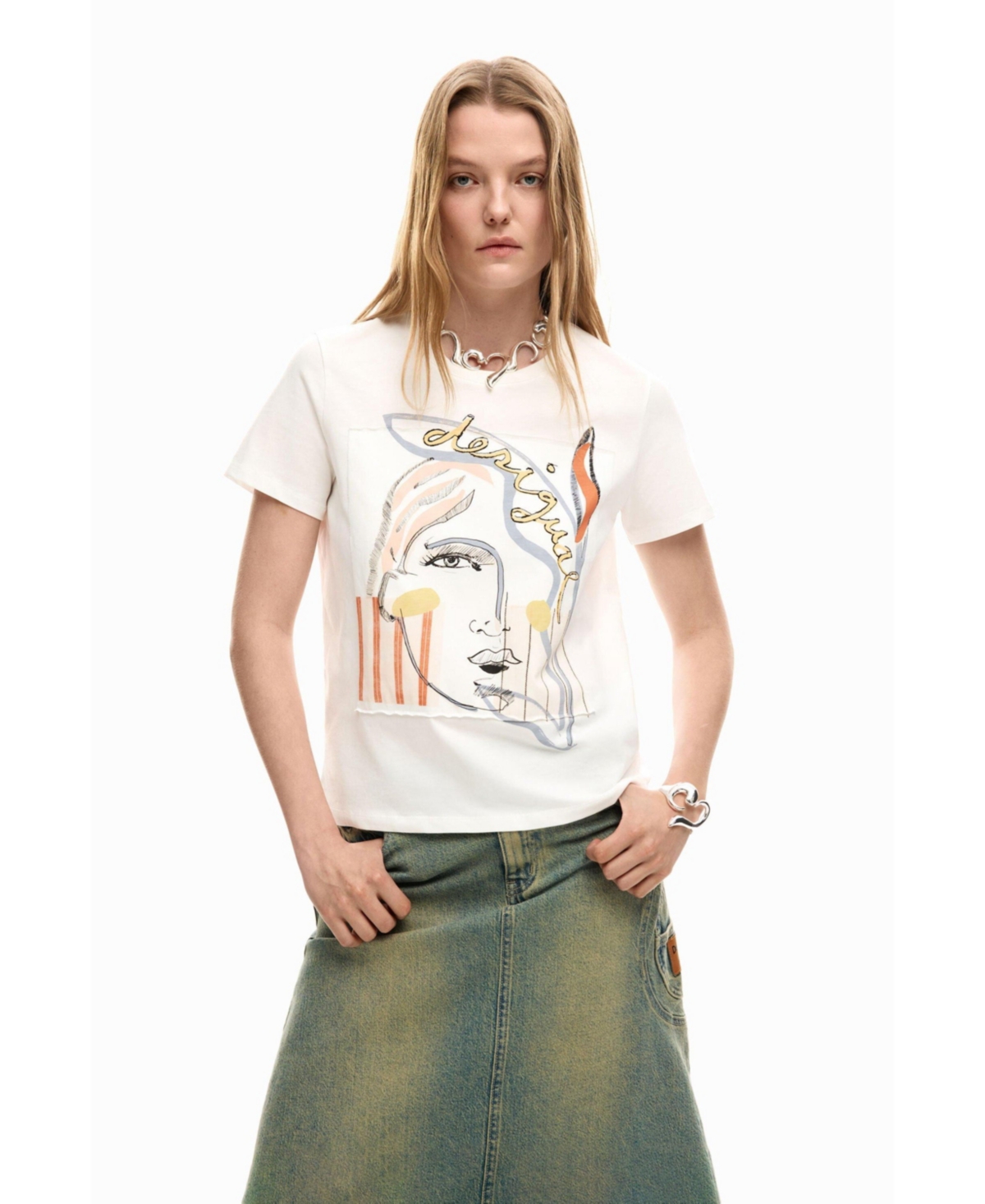 Click here for Desigual Womens Logo face t-shirt - White prices