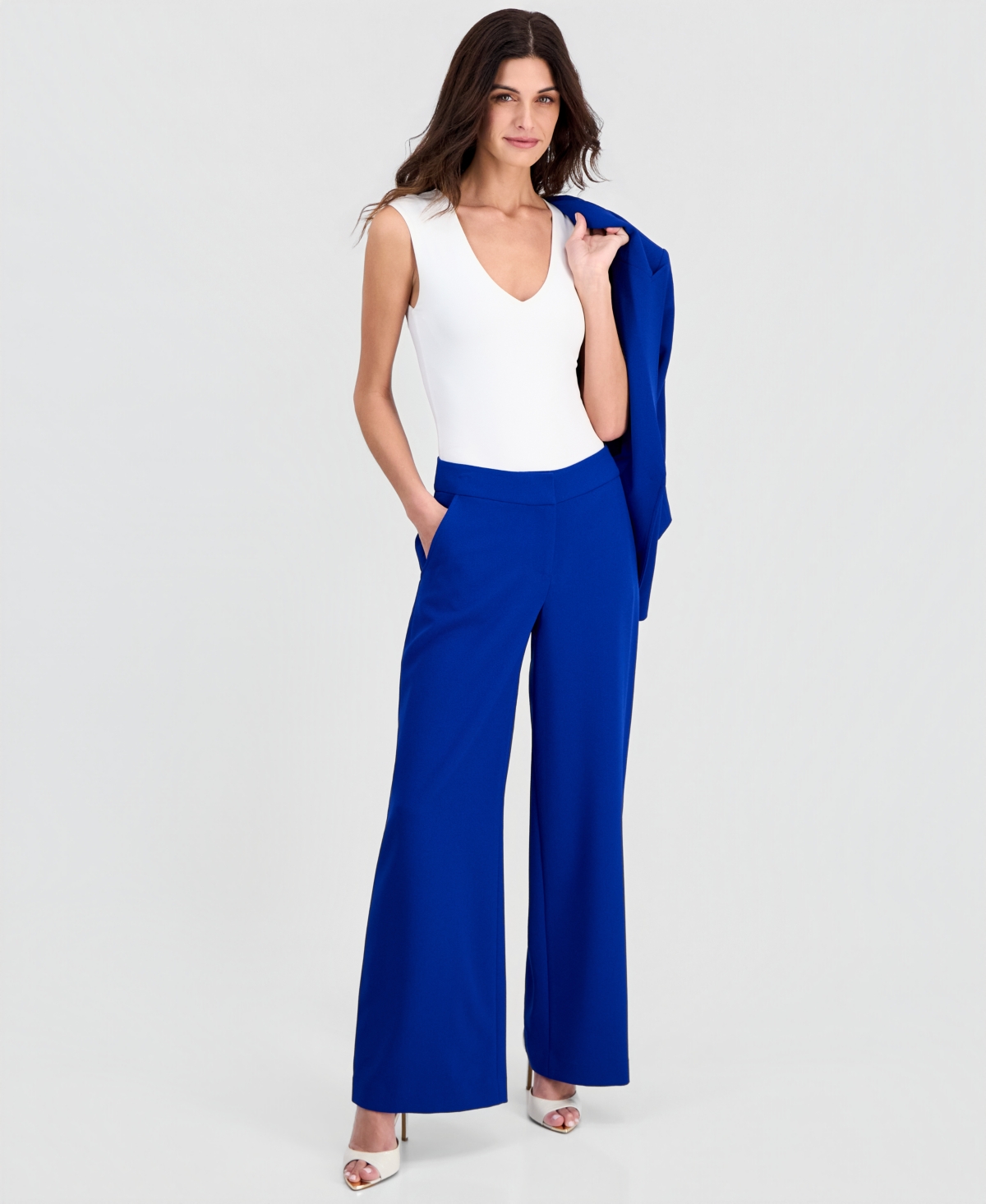 Tahari Asl Womens Mid-Rise Wide Leg Pants - Cobalt