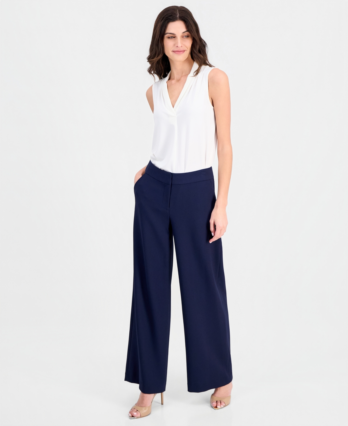 Tahari Asl Womens Mid-Rise Wide Leg Pants - Deep Navy