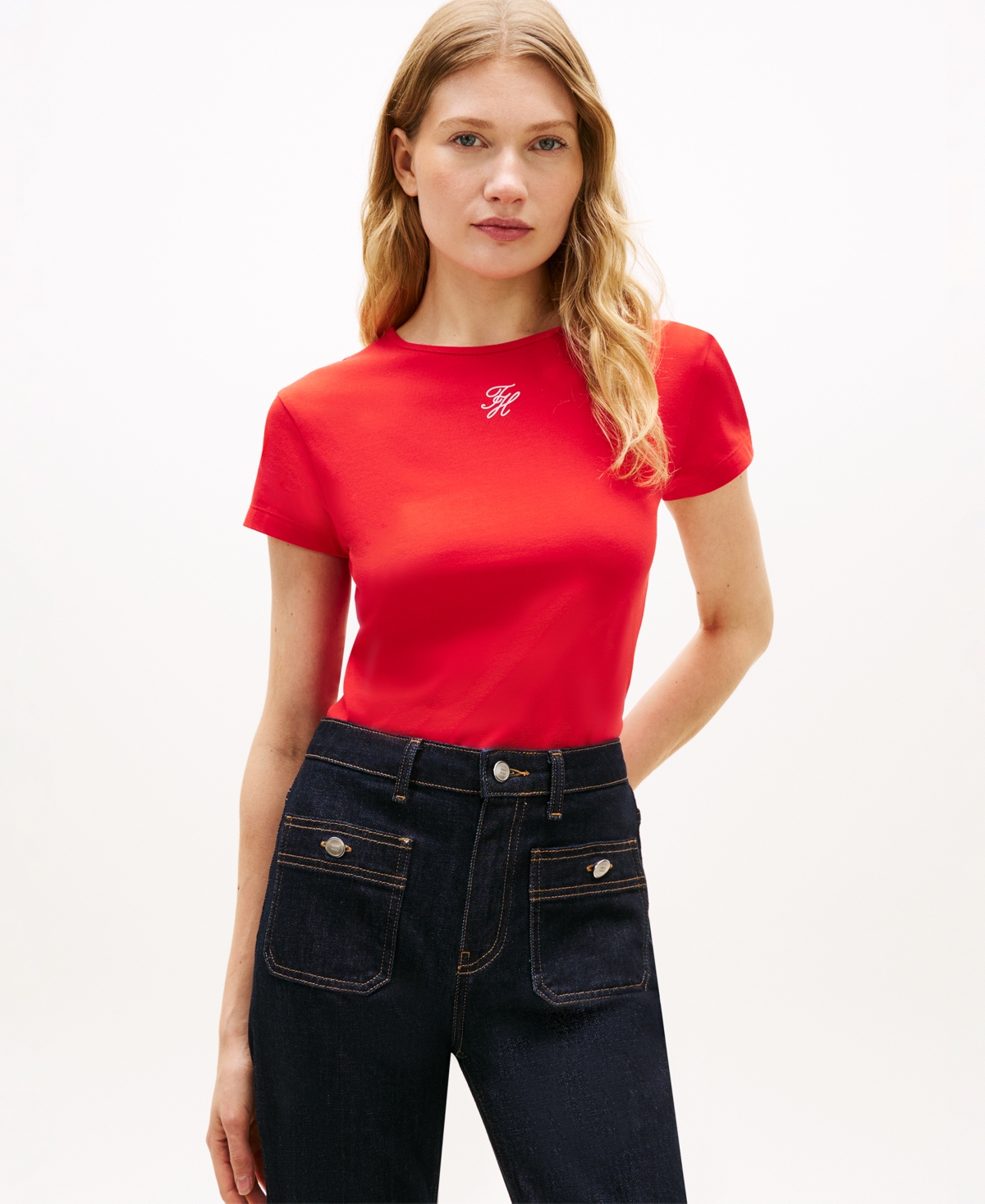 Click here for Tommy Hilfiger Womens Th Script Slim-Fit T-Shirt -... prices