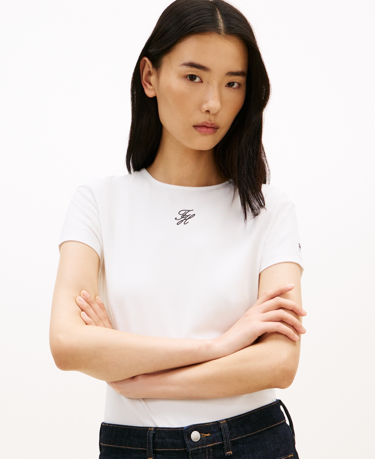 Click here for Tommy Hilfiger Womens Th Script Slim-Fit T-Shirt -... prices