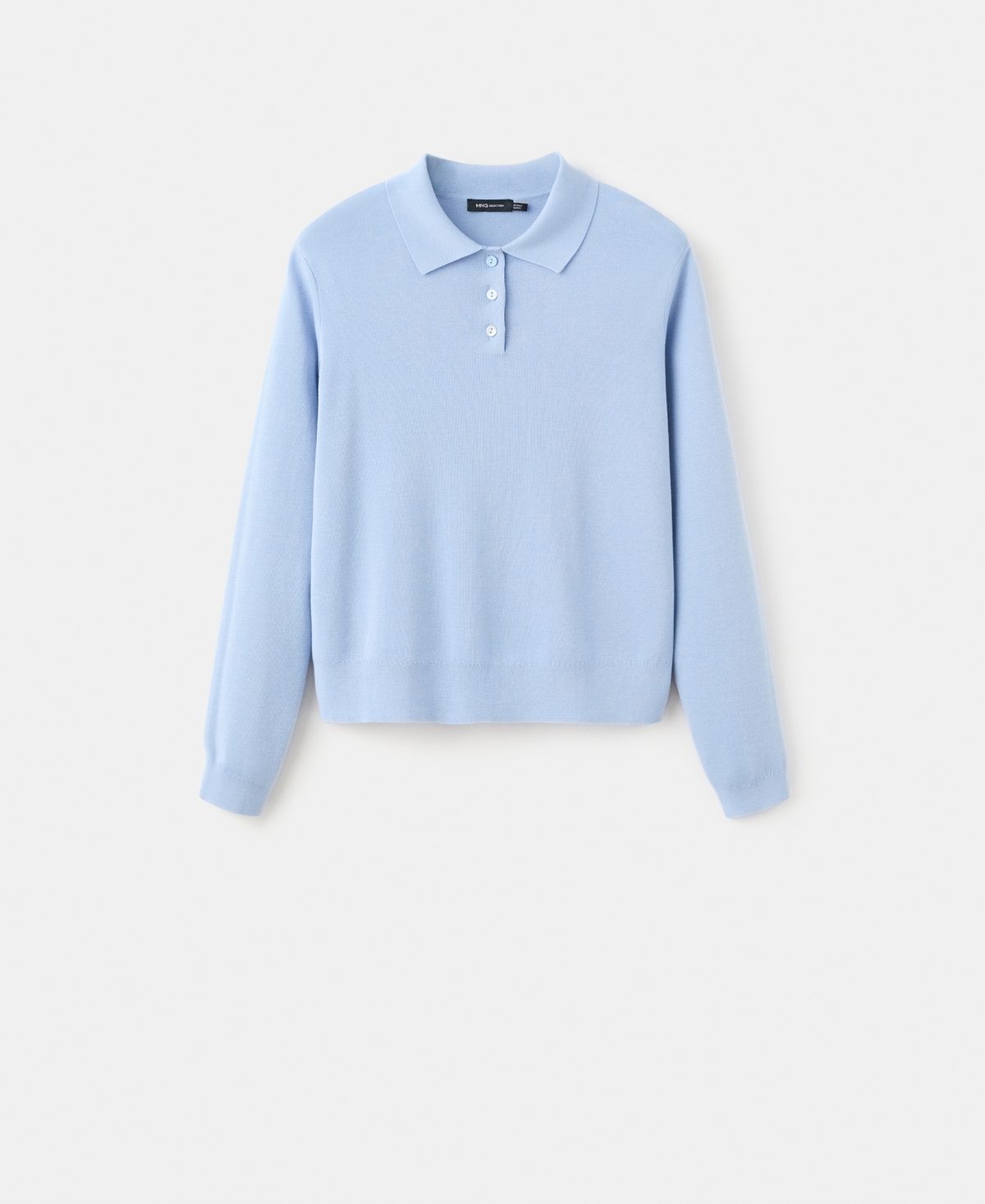 Click here for Mango Womens Polo Collar Wool Sweater - Sky Blue prices