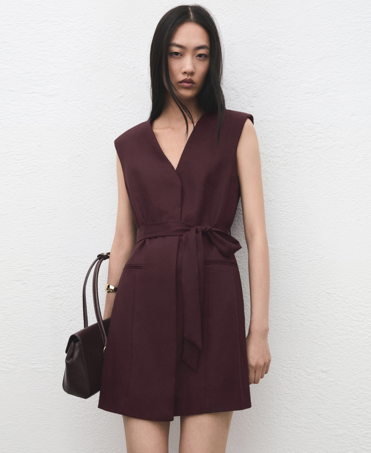 Click here for Mango Womens Belt Lyocell Dress - Burgundy prices