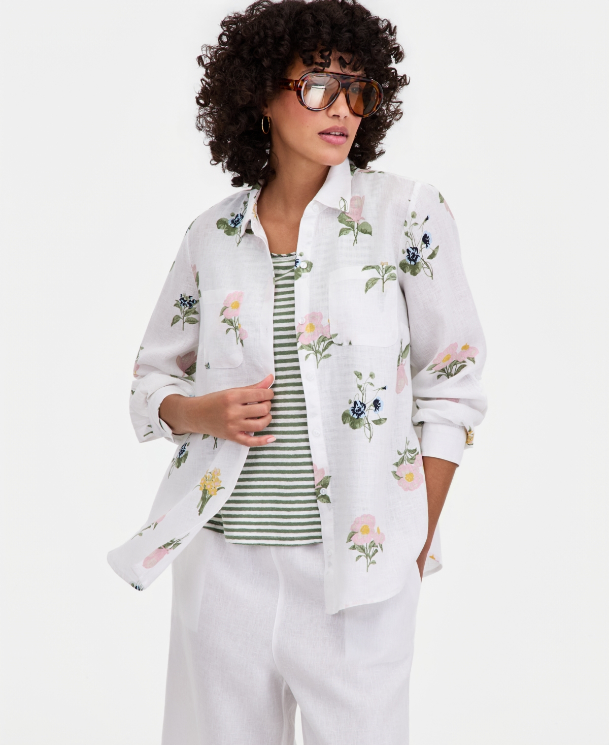 Click here for Charter Club Petite 100 Linen Button-Front Shirt... prices