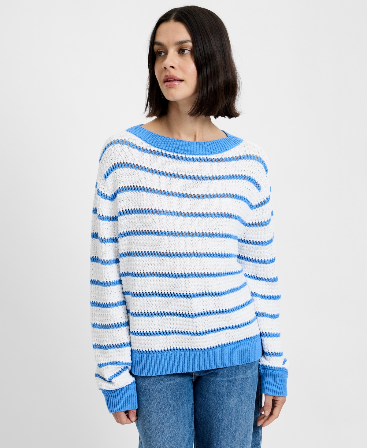 Click here for French Connection Womens Teddy Knit Open Stripe Bo... prices