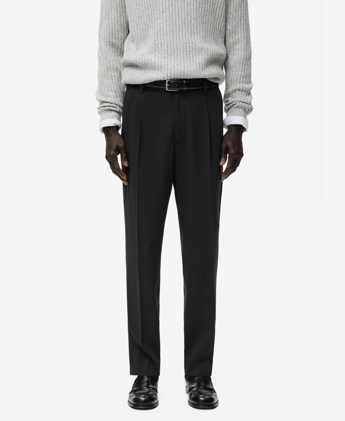 Click here for Mango Mens Regular-Fit Pleated Pants - Black prices