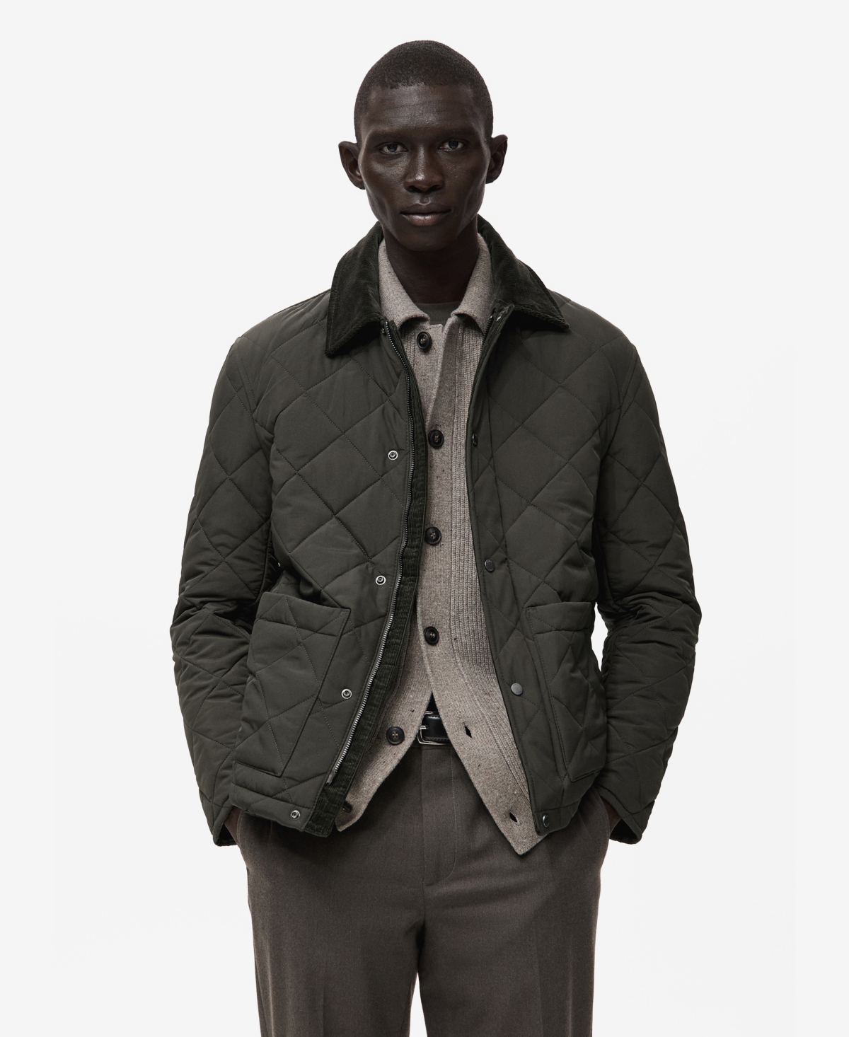 Click here for Mango Mens Quilted Water Repellent Jacket - Khaki prices