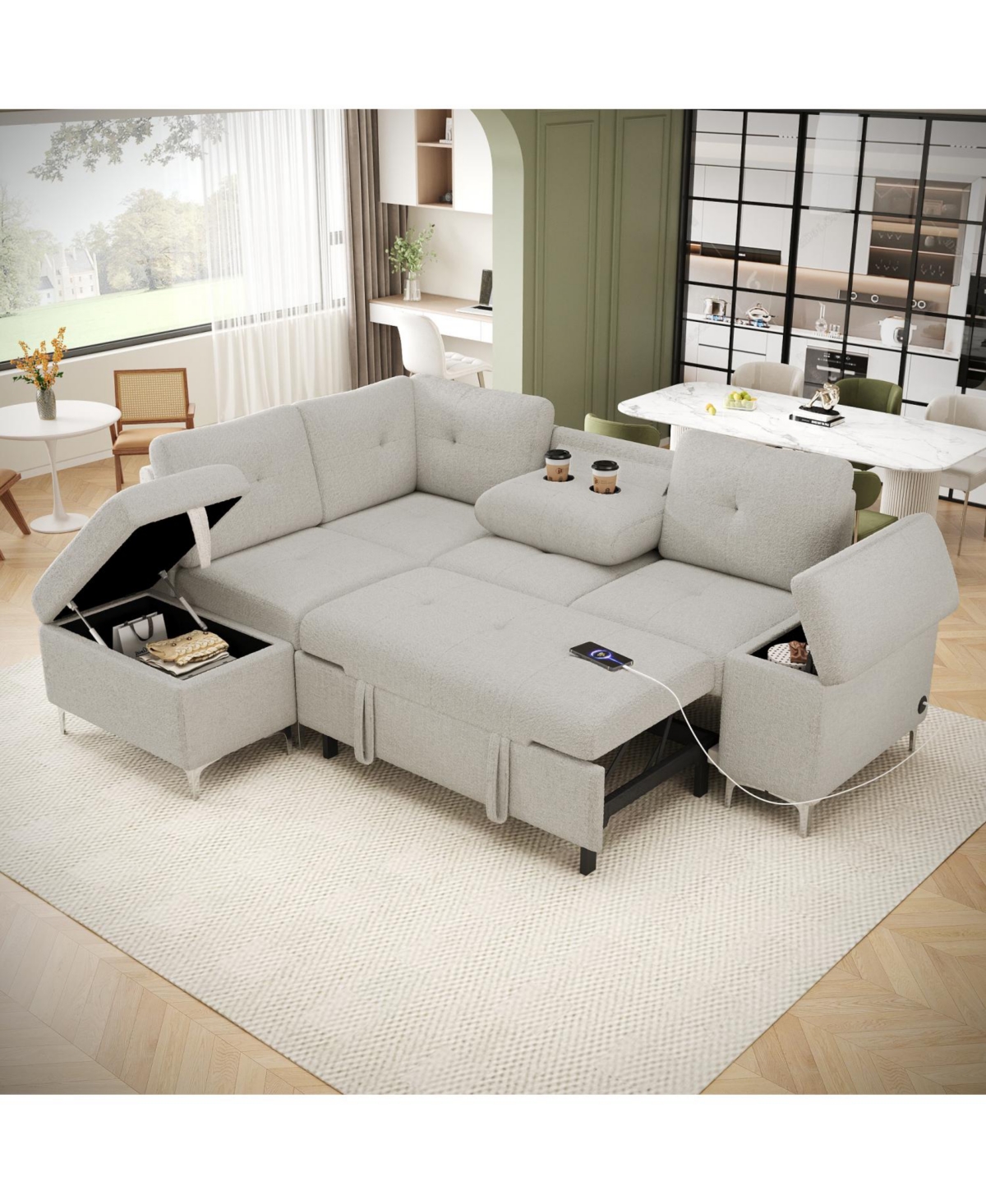 Click here for Streamdale L-Shaped Sofa Bed with Storage  Cup Hol... prices
