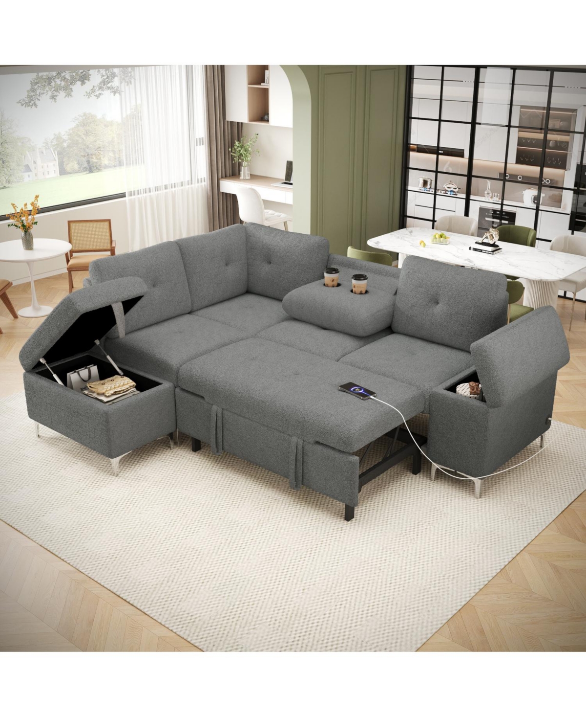 Click here for Streamdale L-Shaped Sofa Bed with Storage  Cup Hol... prices