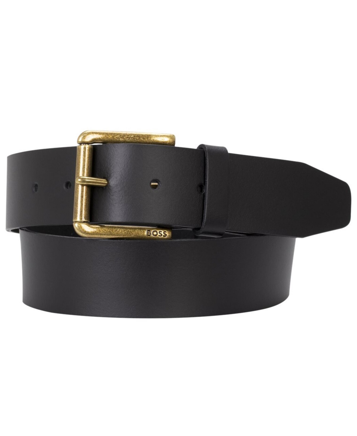 Click here for Boss Mens Brass Smooth Leather Belt - Black prices