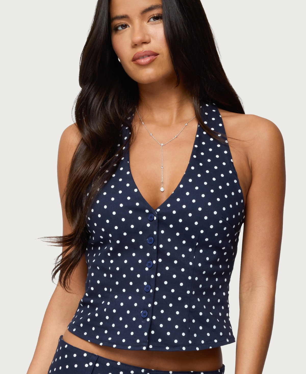 Click here for Edikted Womens Twyla Polka Dot Halter Top - Navy-a... prices