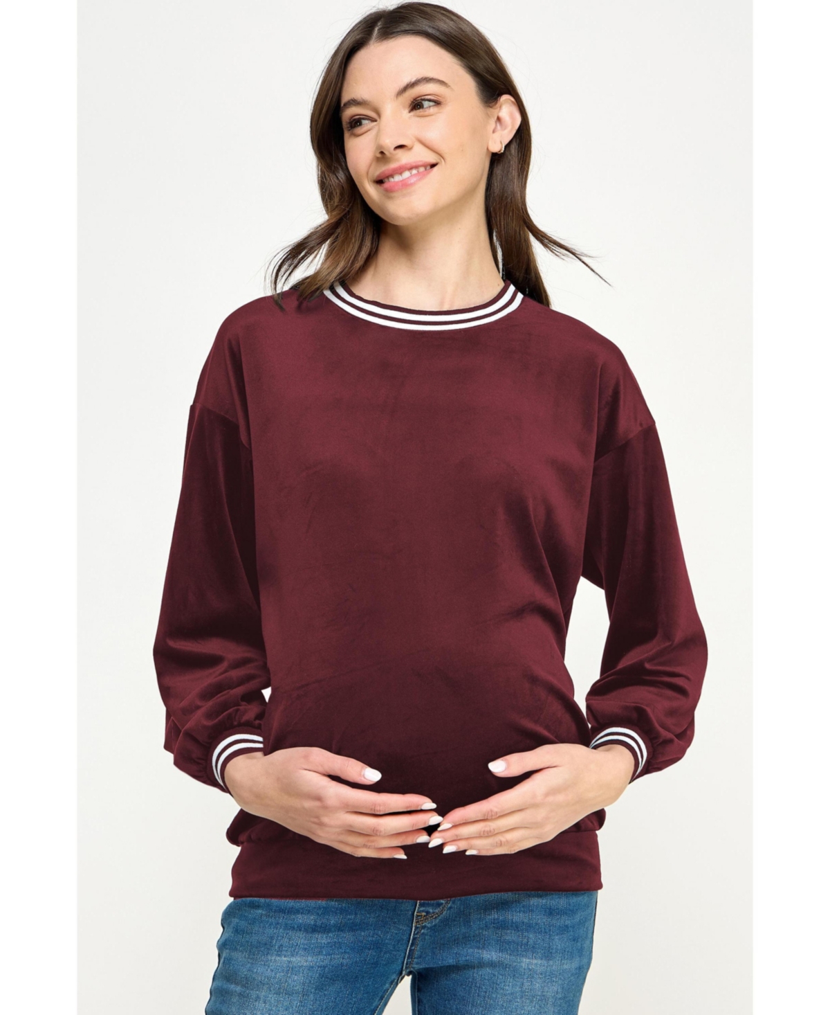 Click here for Hello Miz Womens Velvet Striped Neckline Long Slee... prices