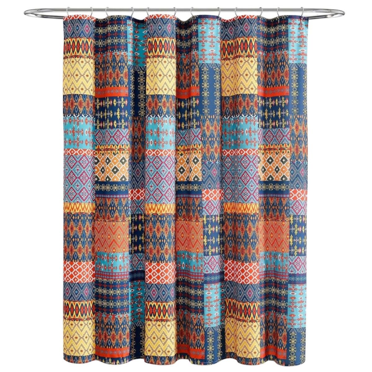Click here for Slickblue Patchwork Shower Curtain in Navy  Orange... prices