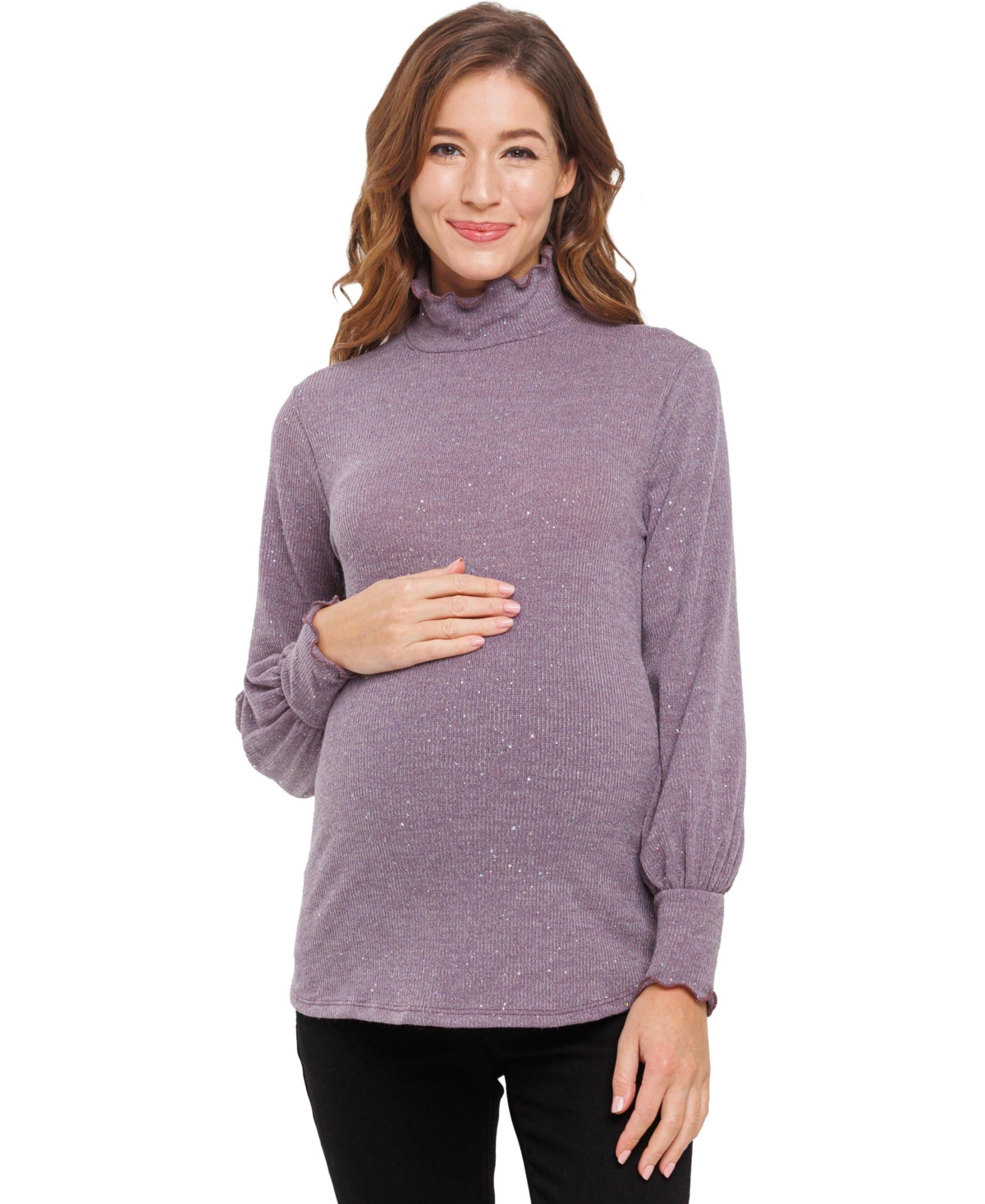 Click here for Hello Miz Maternity Shimmer Long Sleeve Mock Neck... prices