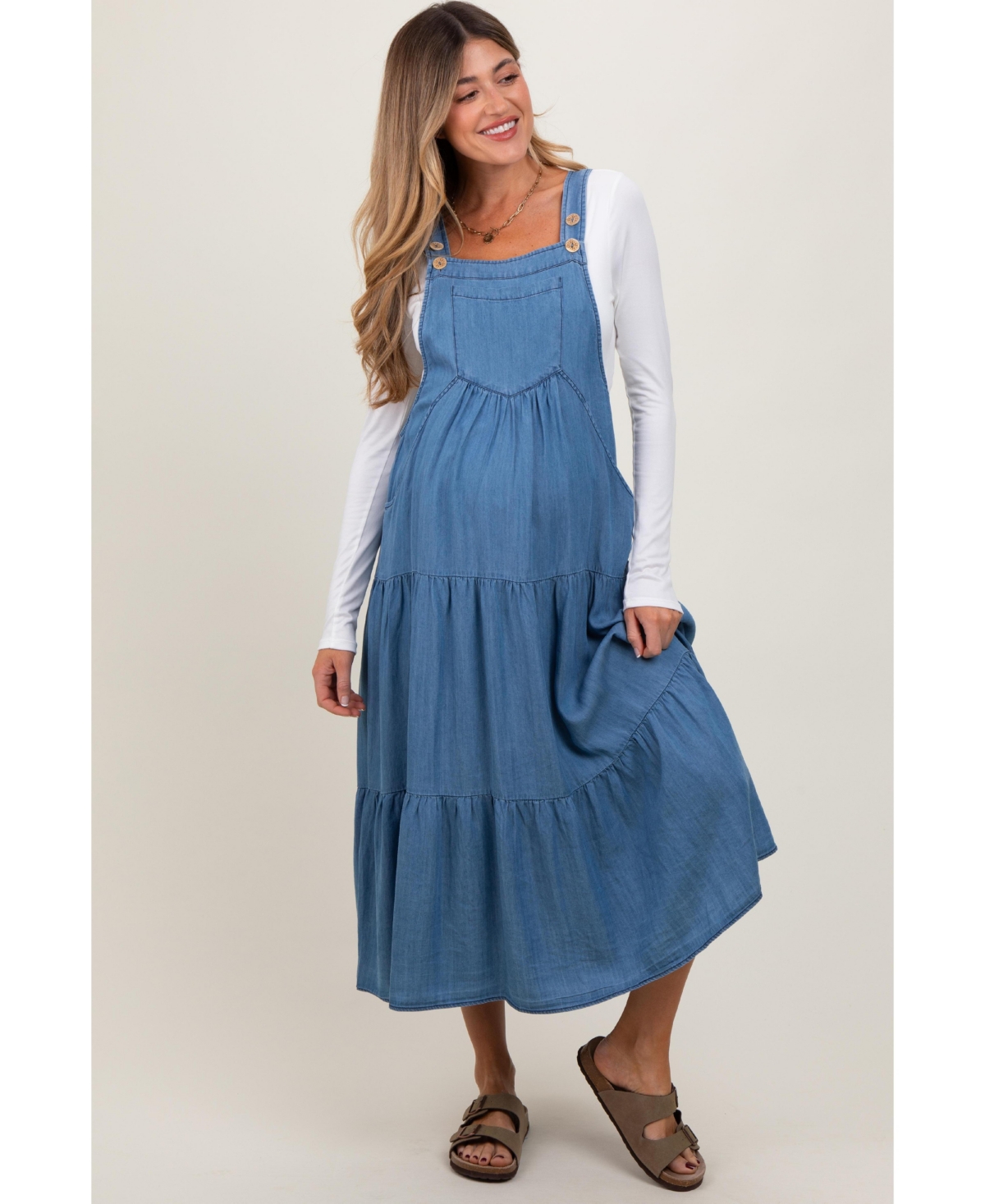 Click here for Pinkblush Womens Blue Chambray Overall Tiered Mate... prices