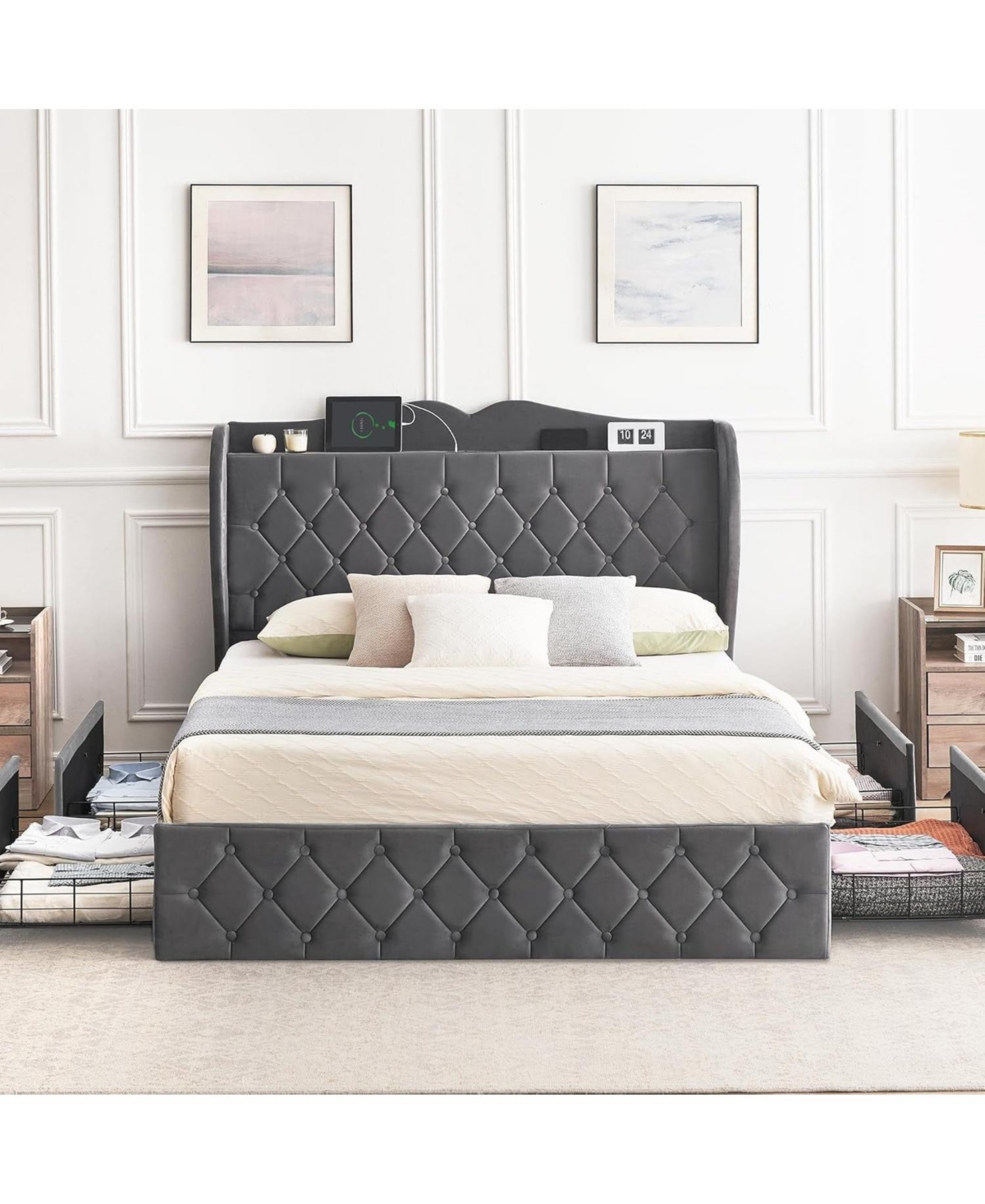 Click here for gaomon Easy Assembly Queen Size Bed Frame Space Sa... prices