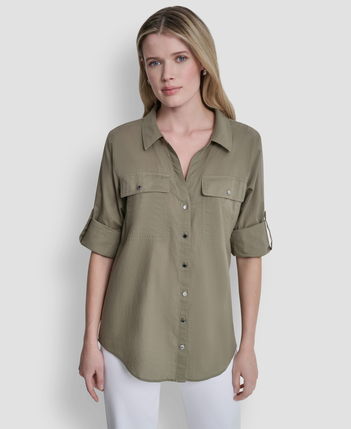 Dkny Womens Collared Neck Shirt - Light Fatigue