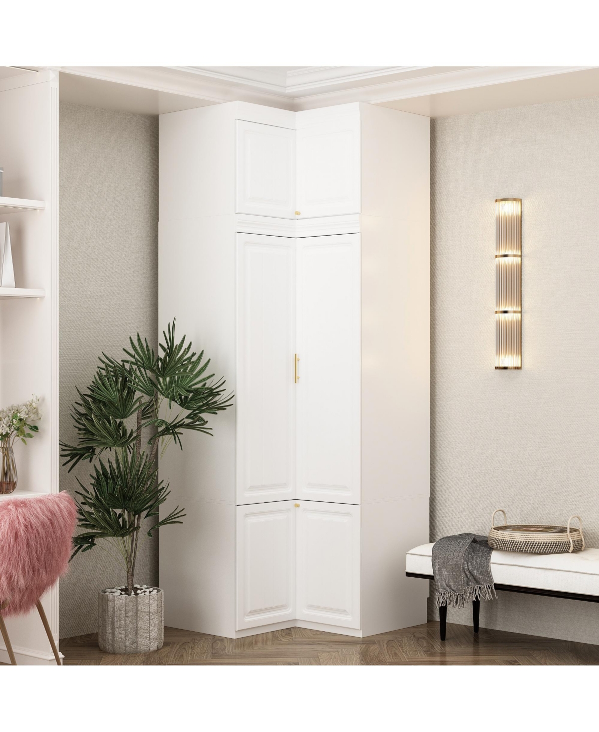 Click here for Famapy White Wood 6-Door Corner Wardrobe Armoires... prices