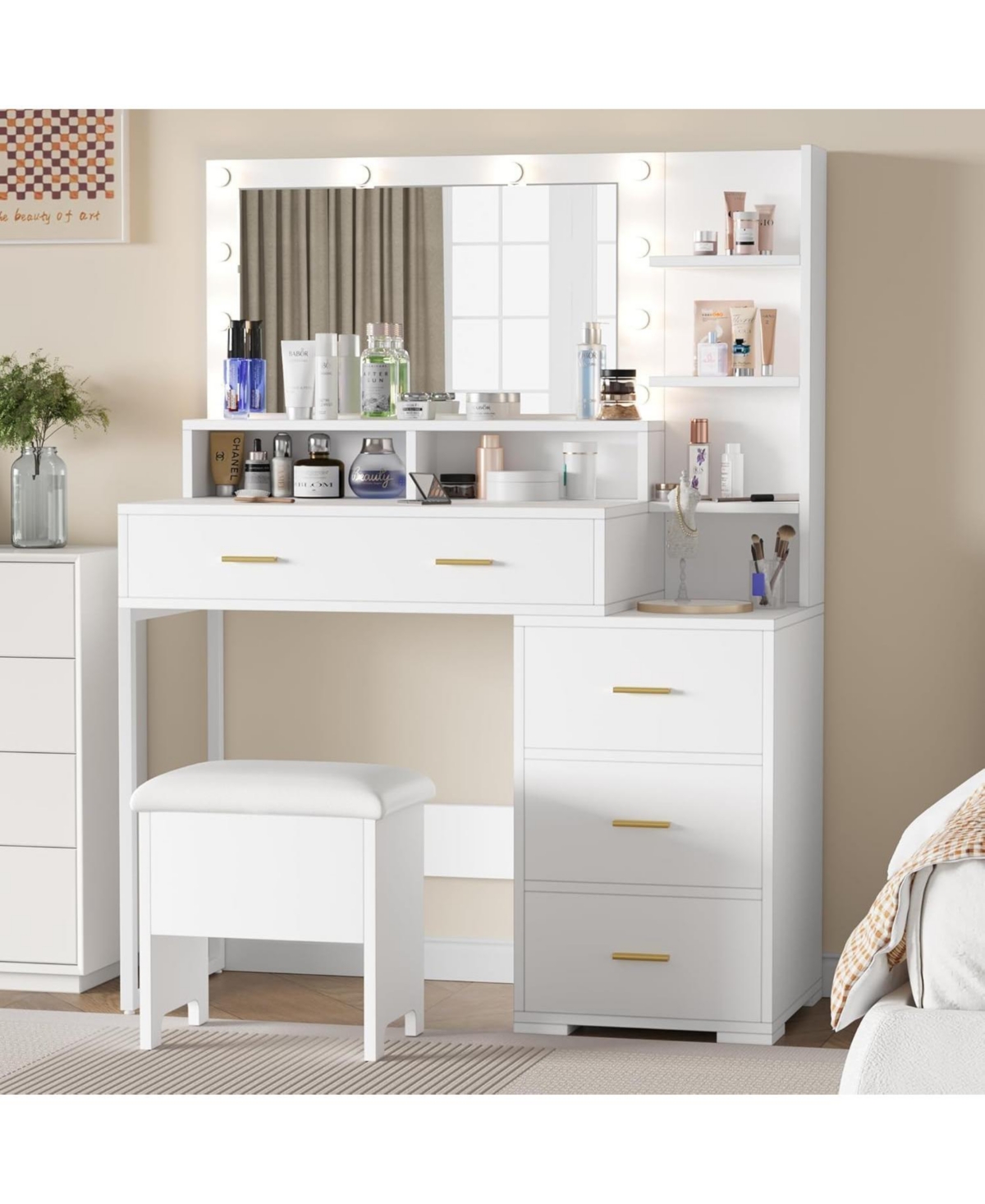 Click here for gaomon Makeup Vanity with Upholstered Stool & Char... prices