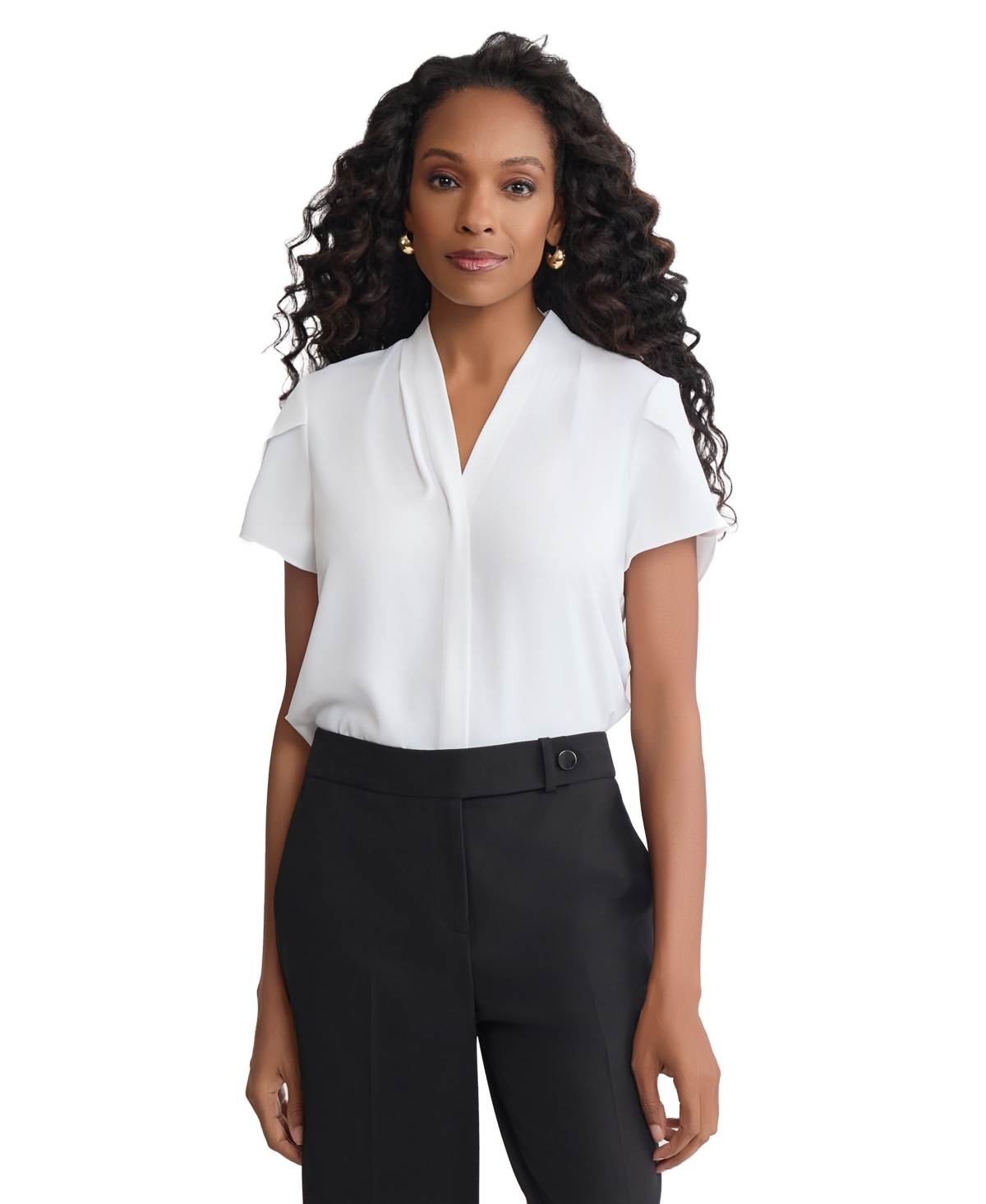 Click here for Jones New York Womens V-Neck Top - Natural White prices