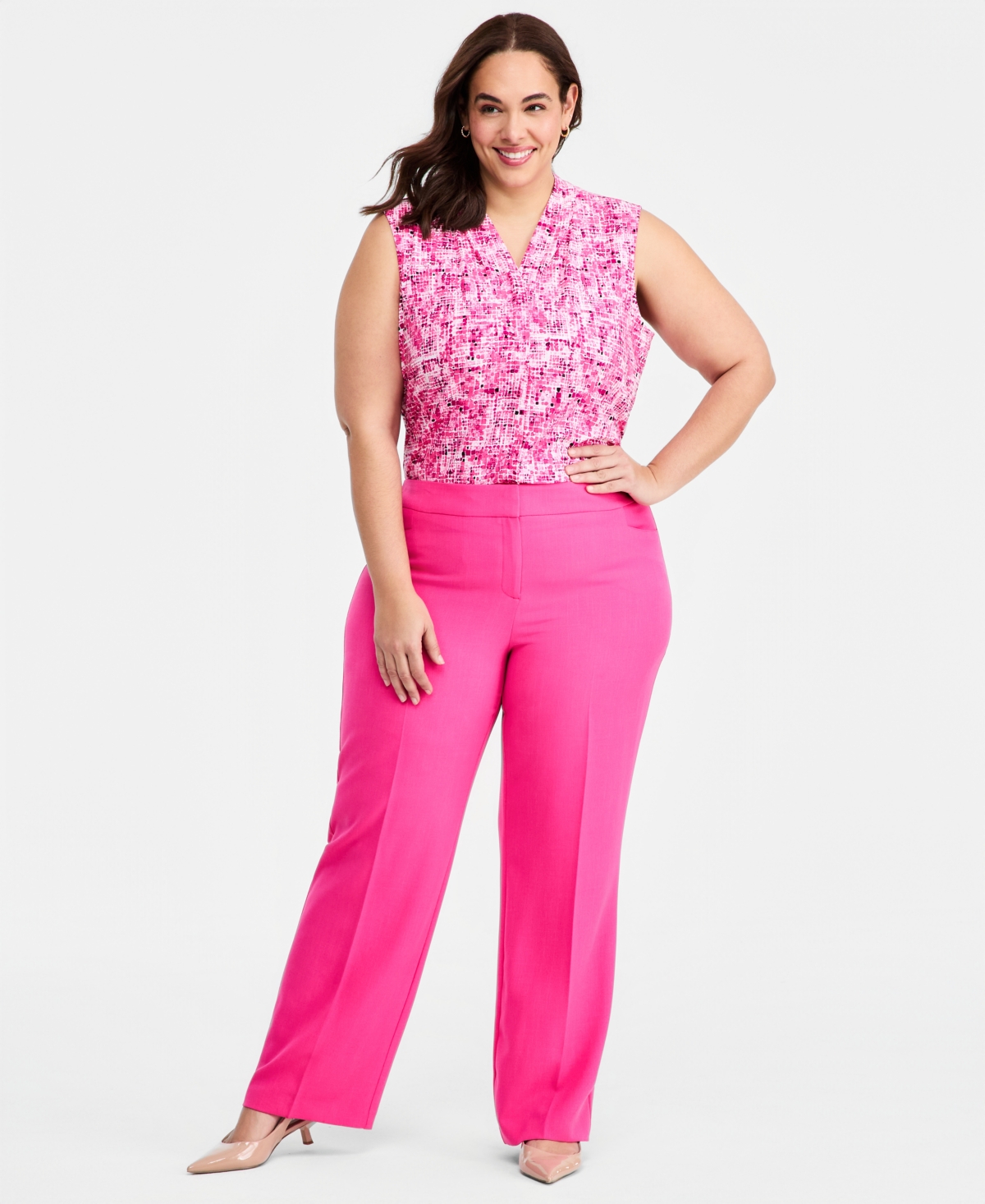 Click here for Kasper Plus Size L-Pocket Trousers - Pink Perfecti... prices