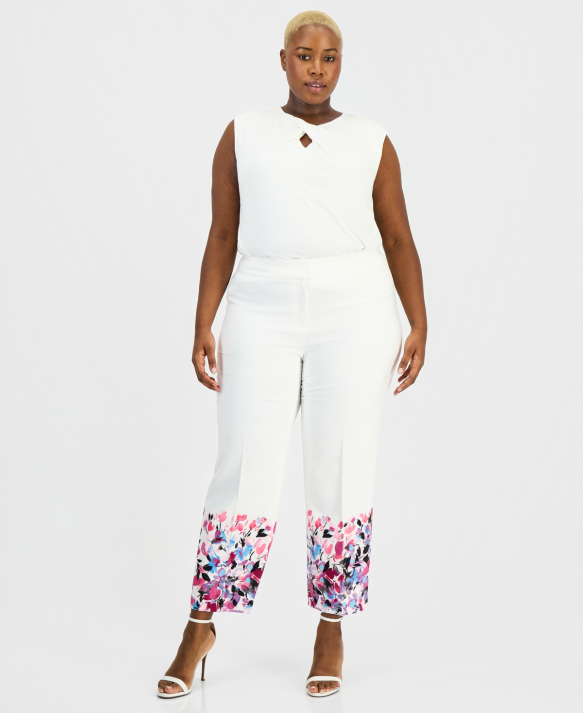 Click here for Kasper Plus Size Floral-Trim Straight-Leg Ankle Pa... prices