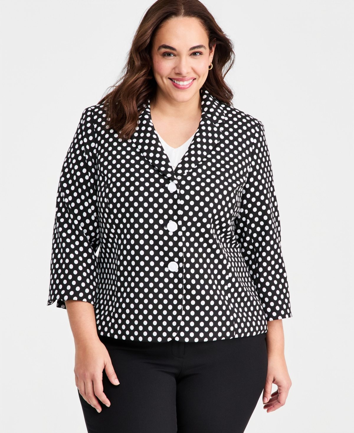 Click here for Kasper Plus Size Dot-Jacquard 3/4-Sleeve Jacket -... prices