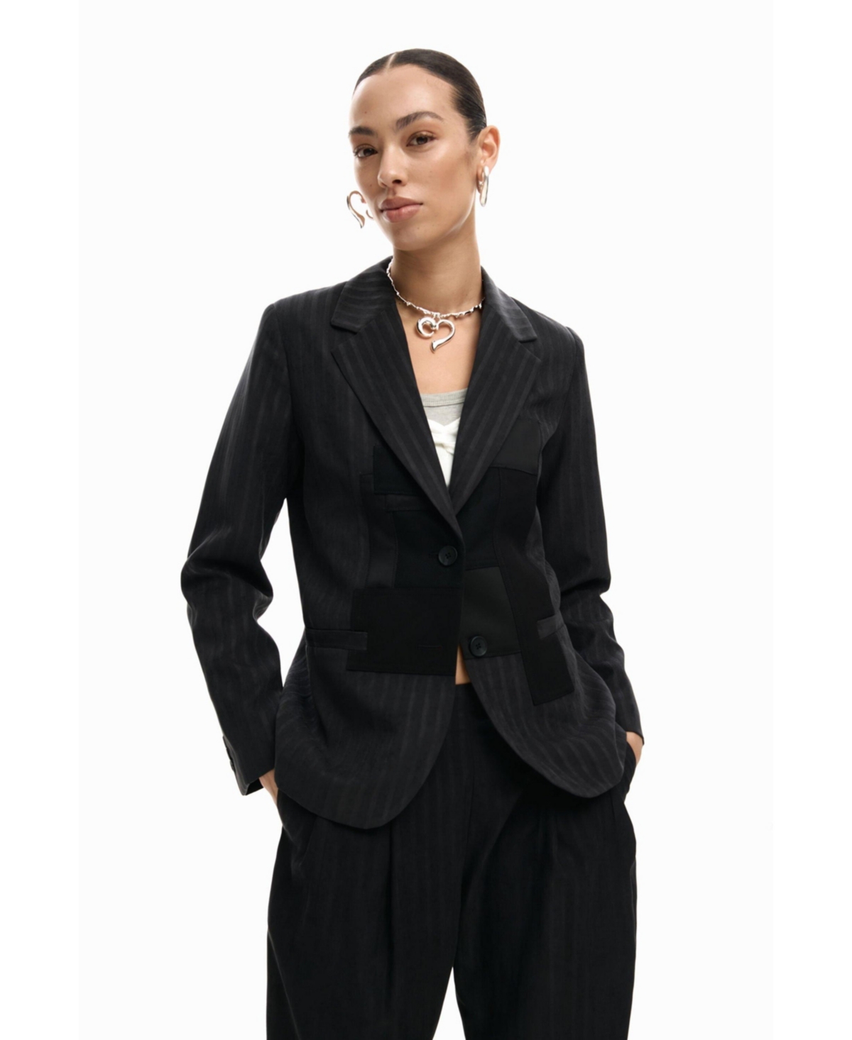 Click here for Desigual Womens Striped patch blazer - Black prices