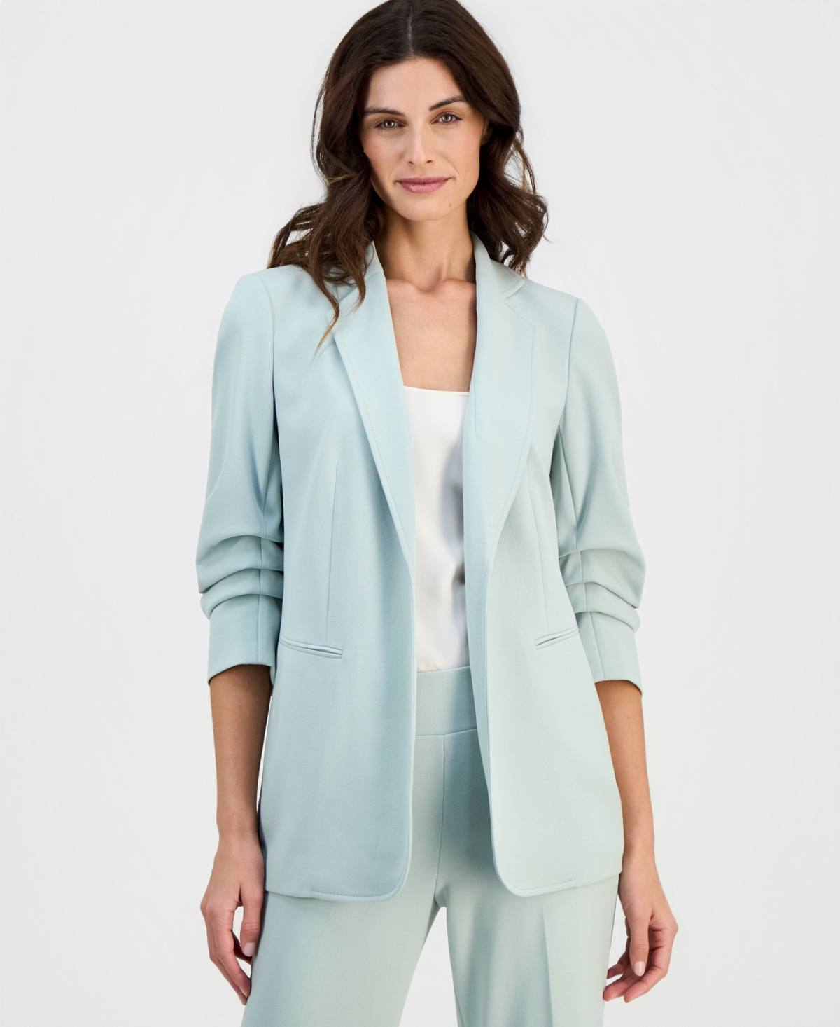 Click here for Anne Klein Womens Scrunch-Sleeve Open-Front Blazer... prices