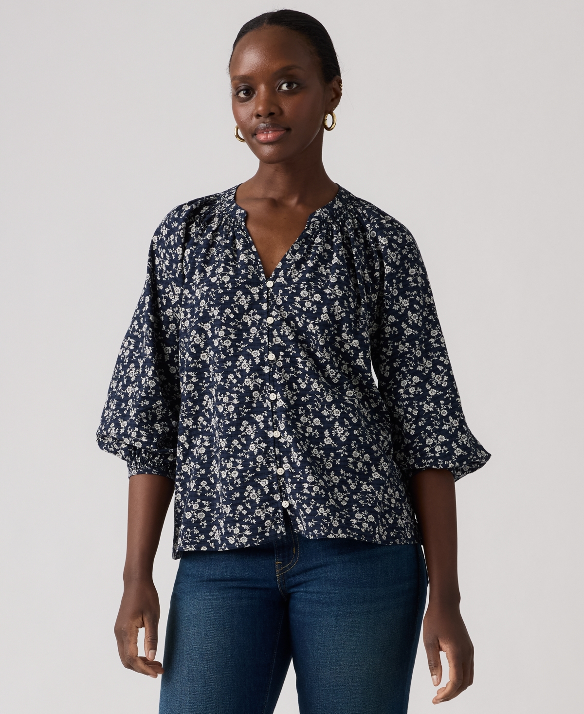 Click here for Levis Juniors Phoebe V-Neck Blouse - Deborah Flora... prices