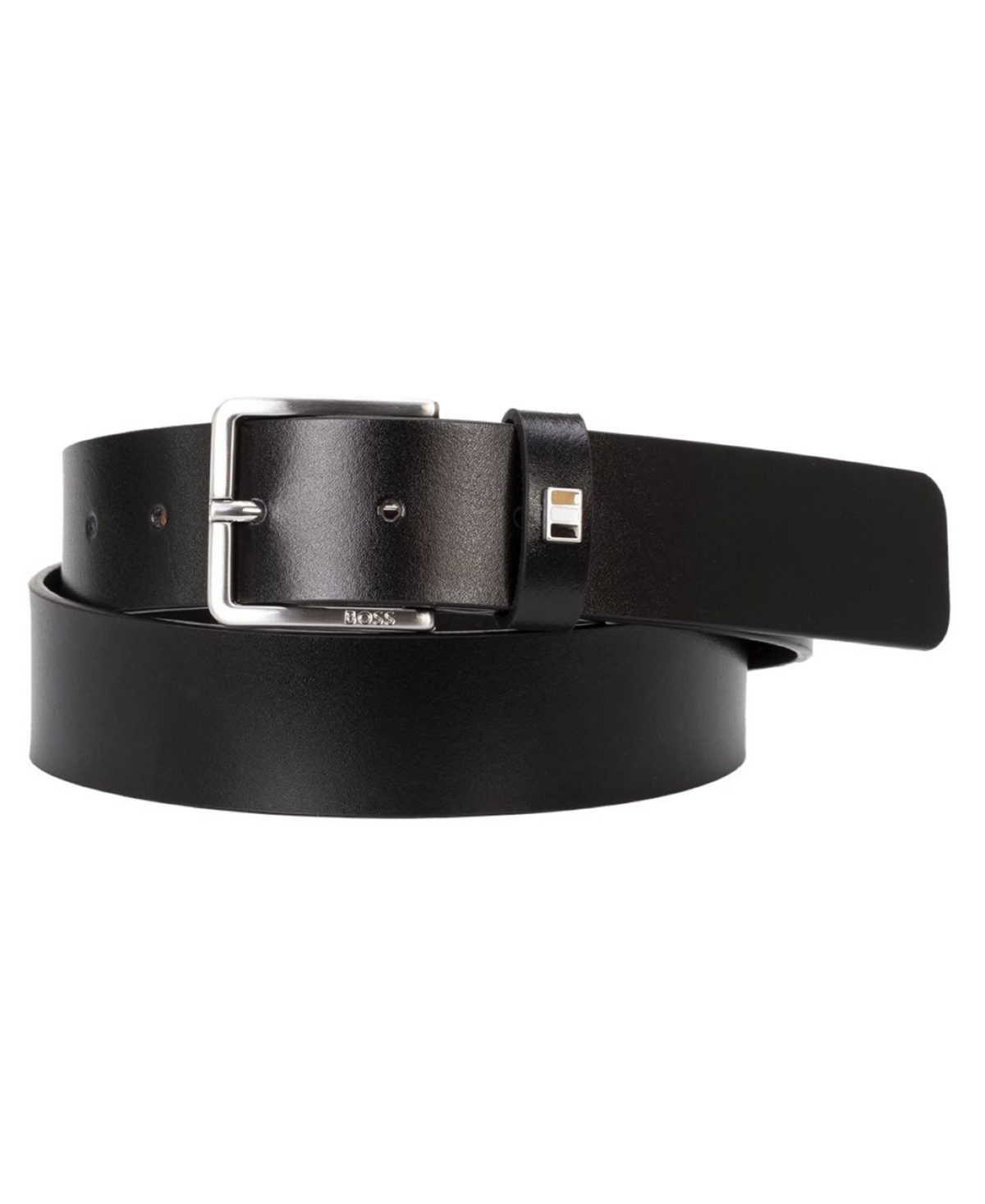 Click here for Boss Ther Mens Classic Leather Flag Belt - Black prices