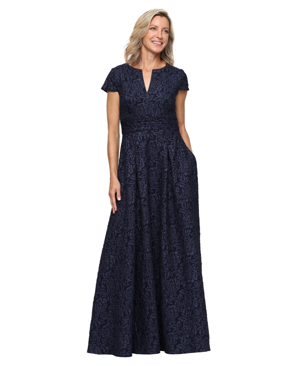 Click here for Alex Evenings Petite Embossed Crepe Ball Gown - Na... prices