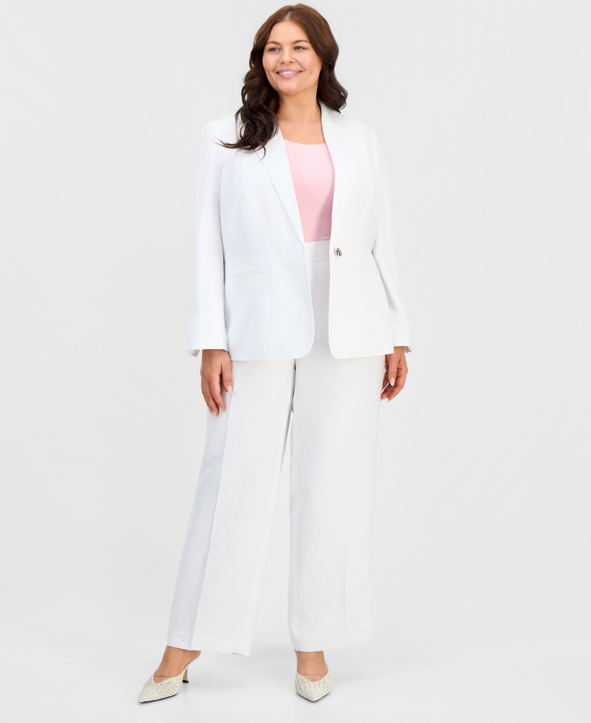 Click here for Kasper Plus Size Pull-On Wide-Leg Pants - Lily Whi... prices