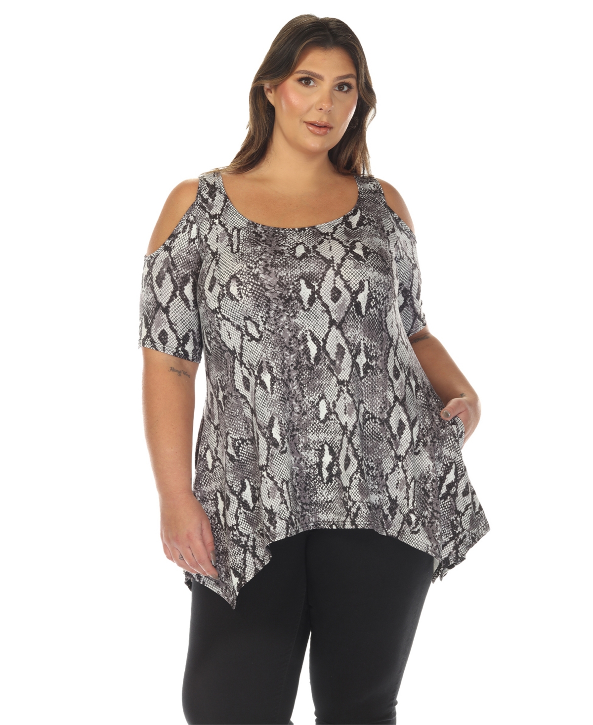 Click here for White Mark Plus Size Cold Shoulder Snake Print Swi... prices