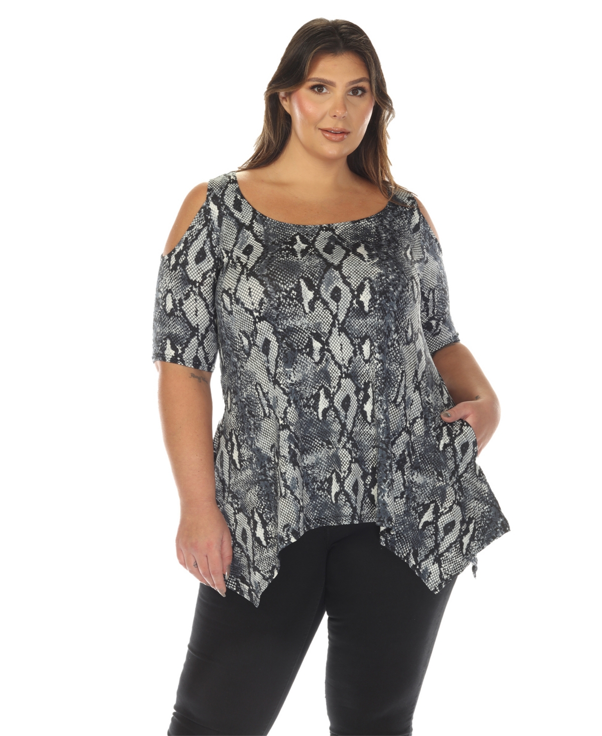 Click here for White Mark Plus Size Cold Shoulder Snake Print Swi... prices