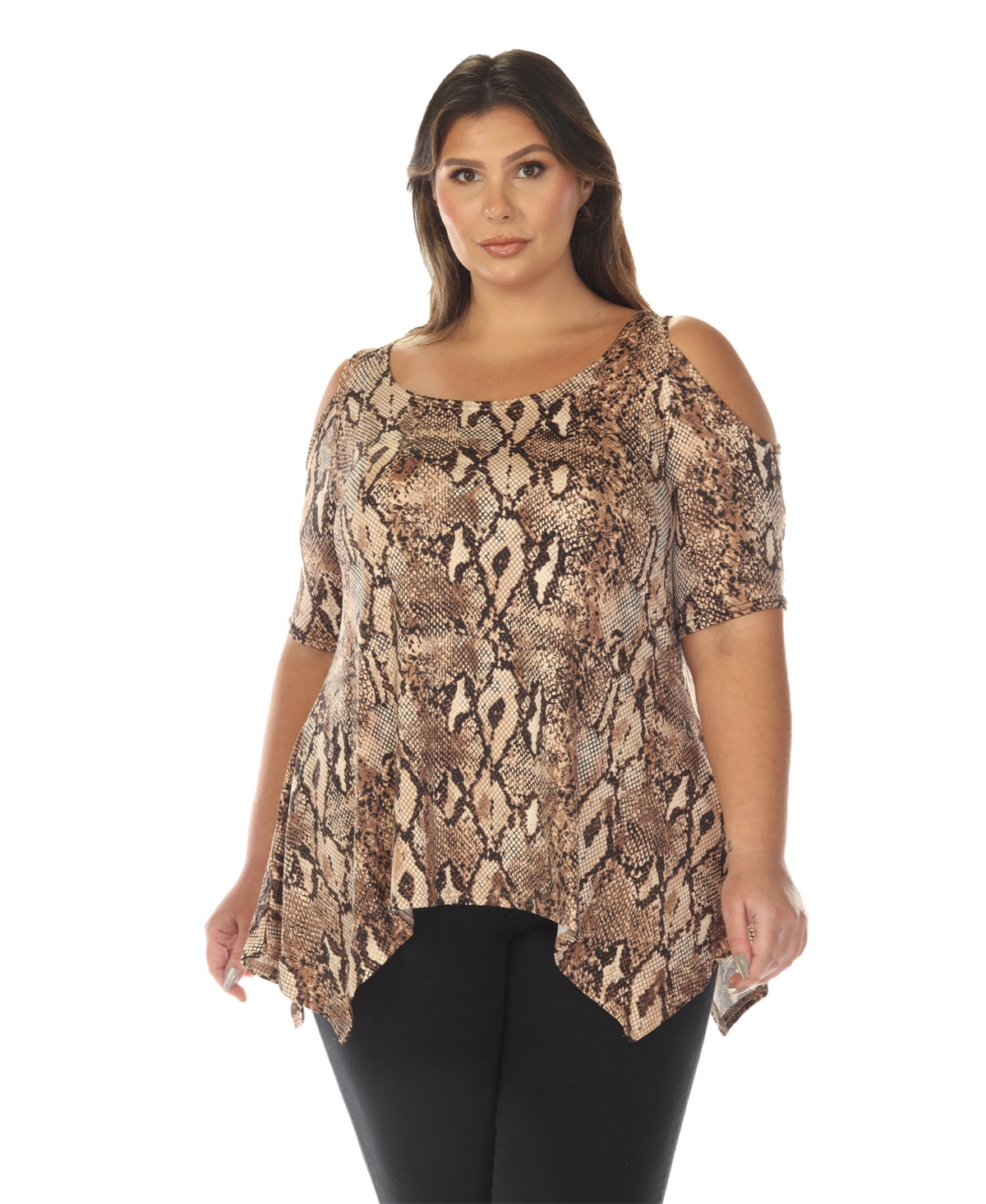 Click here for White Mark Plus Size Cold Shoulder Snake Print Swi... prices