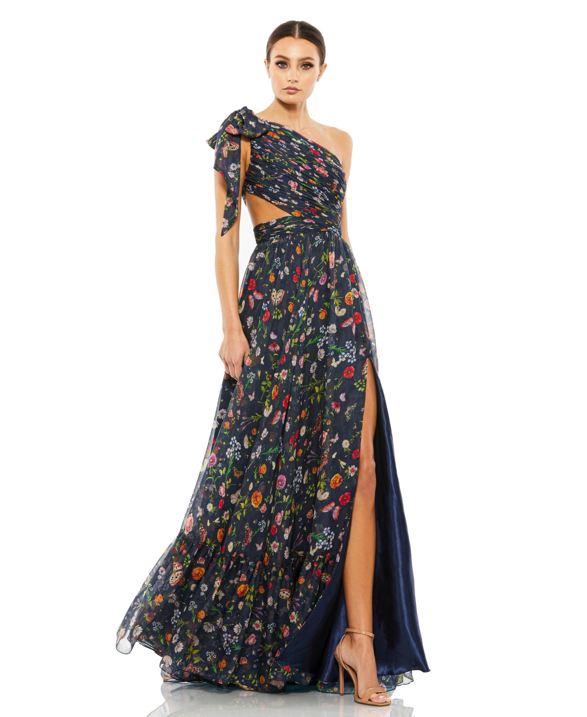Click here for Mac Duggal Petite One-Shoulder Cut-Out Flowy Gown... prices