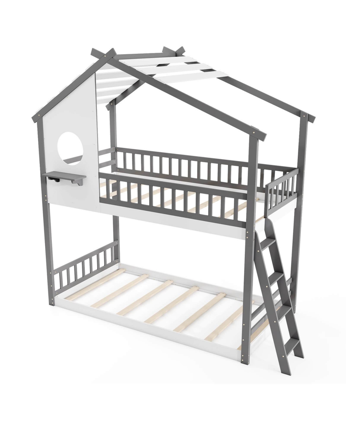 Click here for Costway Twin over Twin House Bunk Bed with Roof La... prices