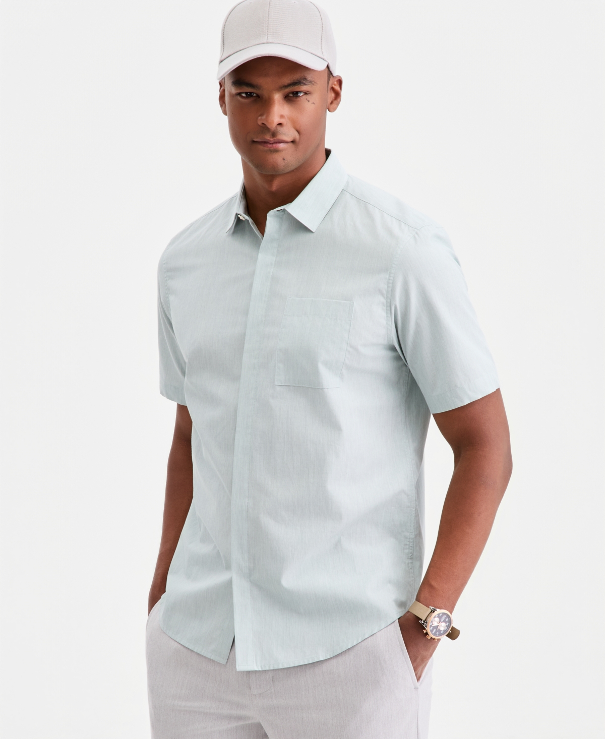 Click here for Alfani Mens Cotton Luke Short-Sleeve Pocket Shirt... prices