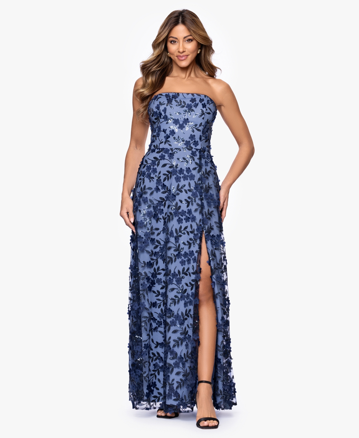 Click here for Xscape Womens Long Strapless 3D Flower Ball Gown -... prices