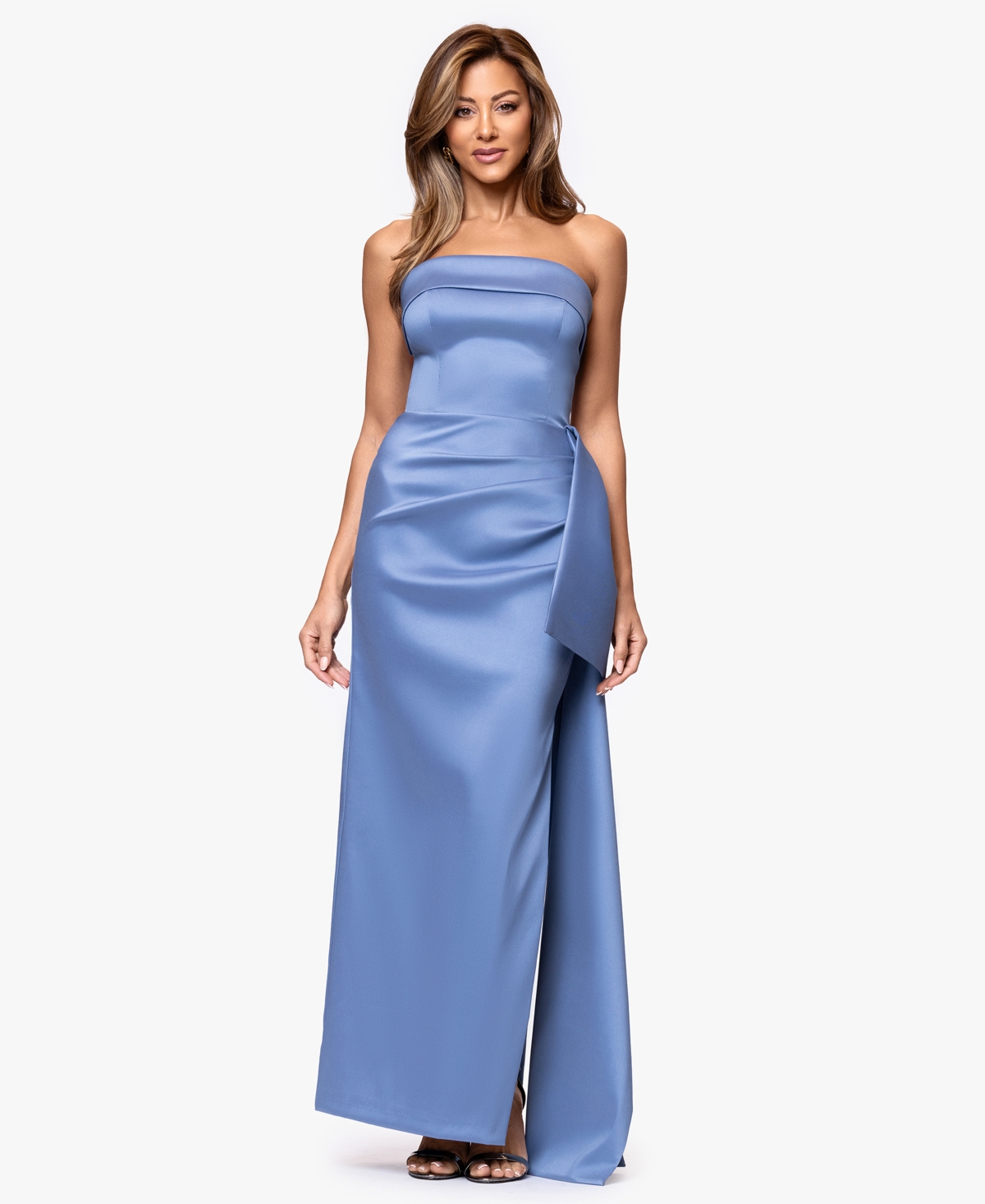 Click here for Xscape Womens Strapless Ruffle Long Dress - NAVY prices