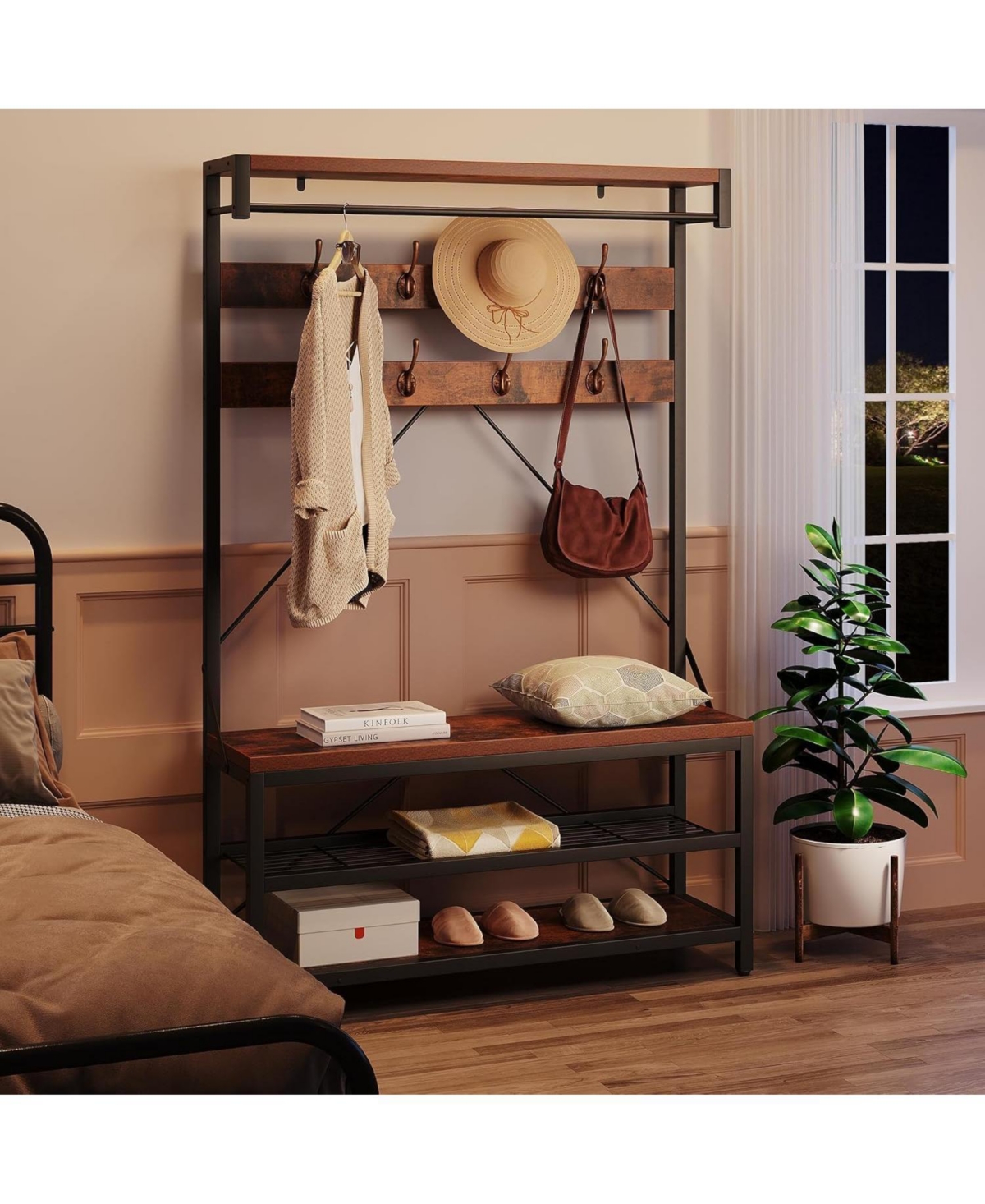 Click here for gaomon 72 Industrial Hall Tree with Shoe Bench & C... prices