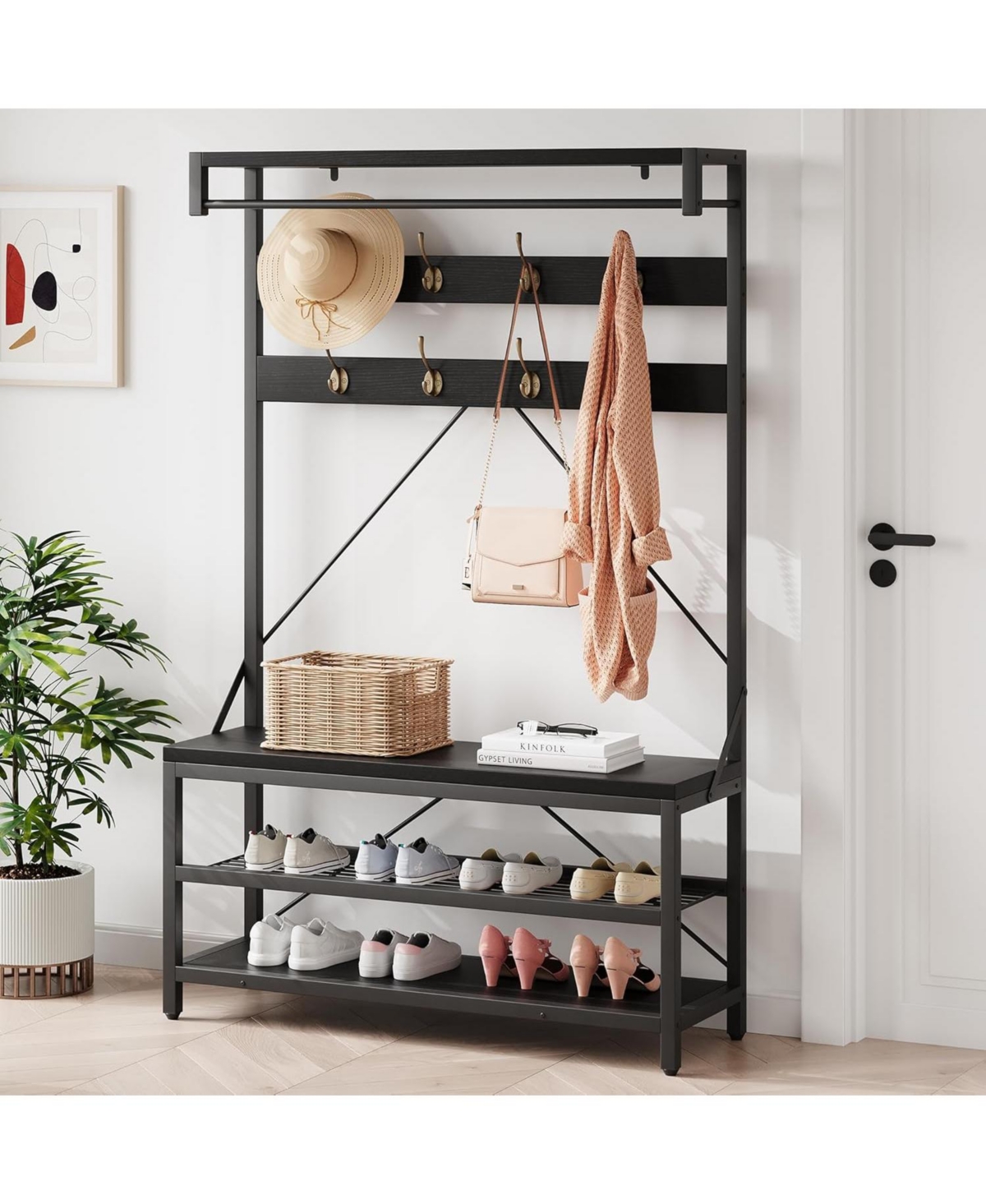 Click here for gaomon 72 Industrial Hall Tree with Shoe Bench & C... prices