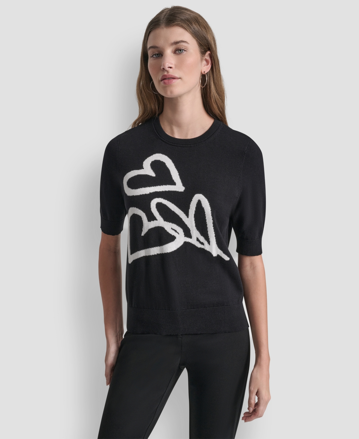 Click here for Dkny Womens Short-Sleeve Graffiti Hearts Sweater T... prices