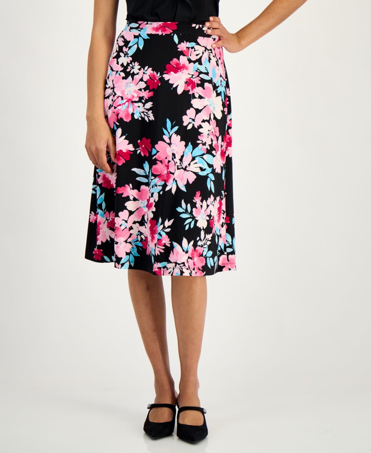 Click here for Kasper Womens Printed A-Line Skirt - Black Multi prices