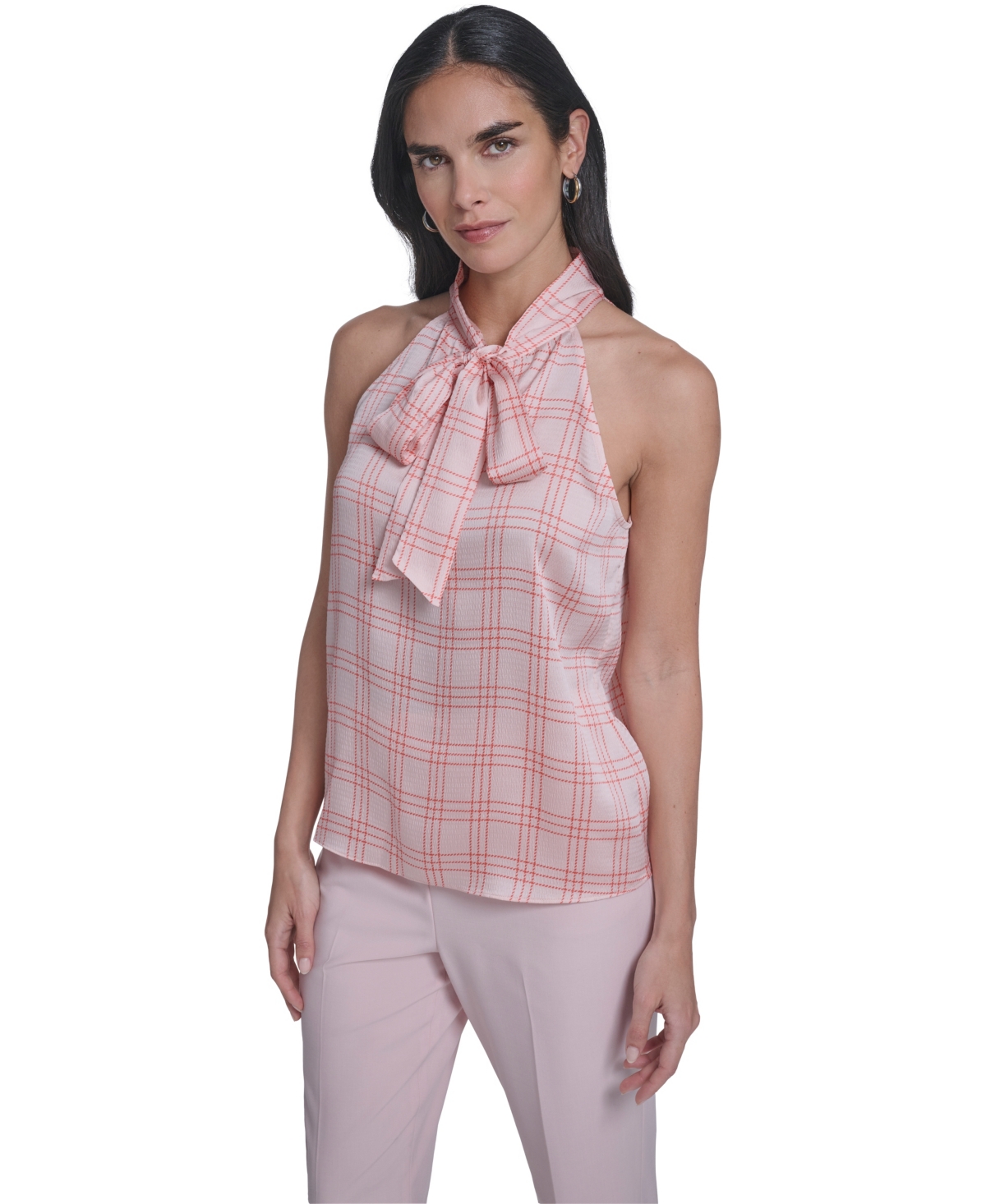 Click here for Calvin Klein Womens Sleeveless Tie-Neck Top - Peta... prices