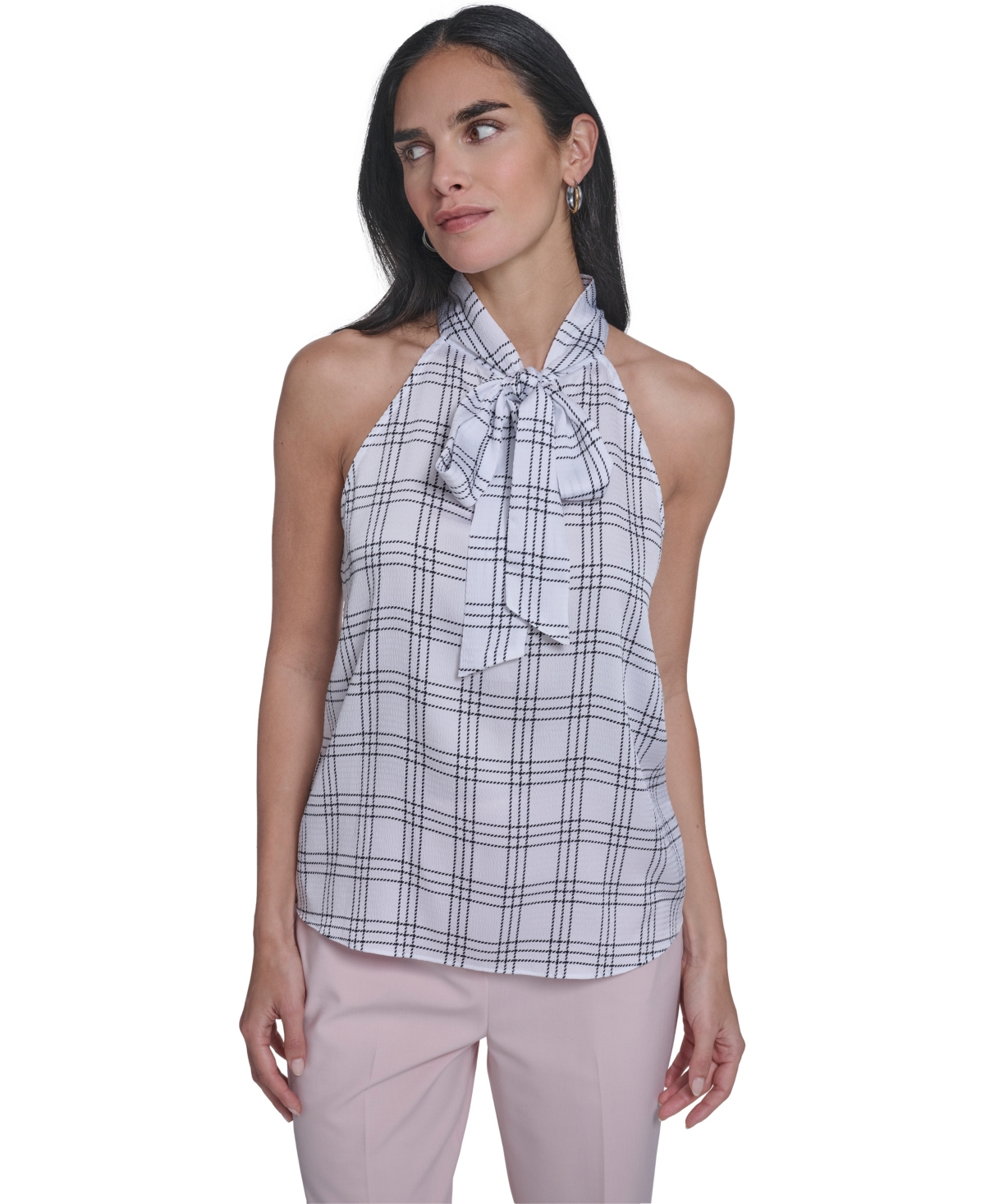 Click here for Calvin Klein Womens Sleeveless Tie-Neck Top - Whit... prices