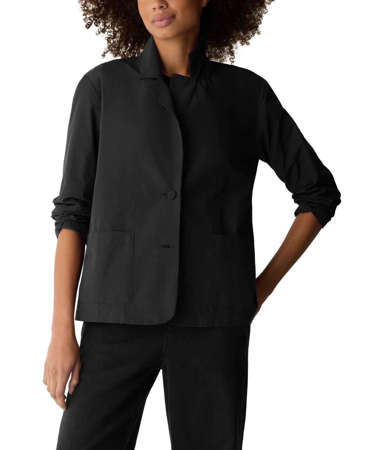 Click here for Eileen Fisher Womens Button-Front Blazer - Black prices