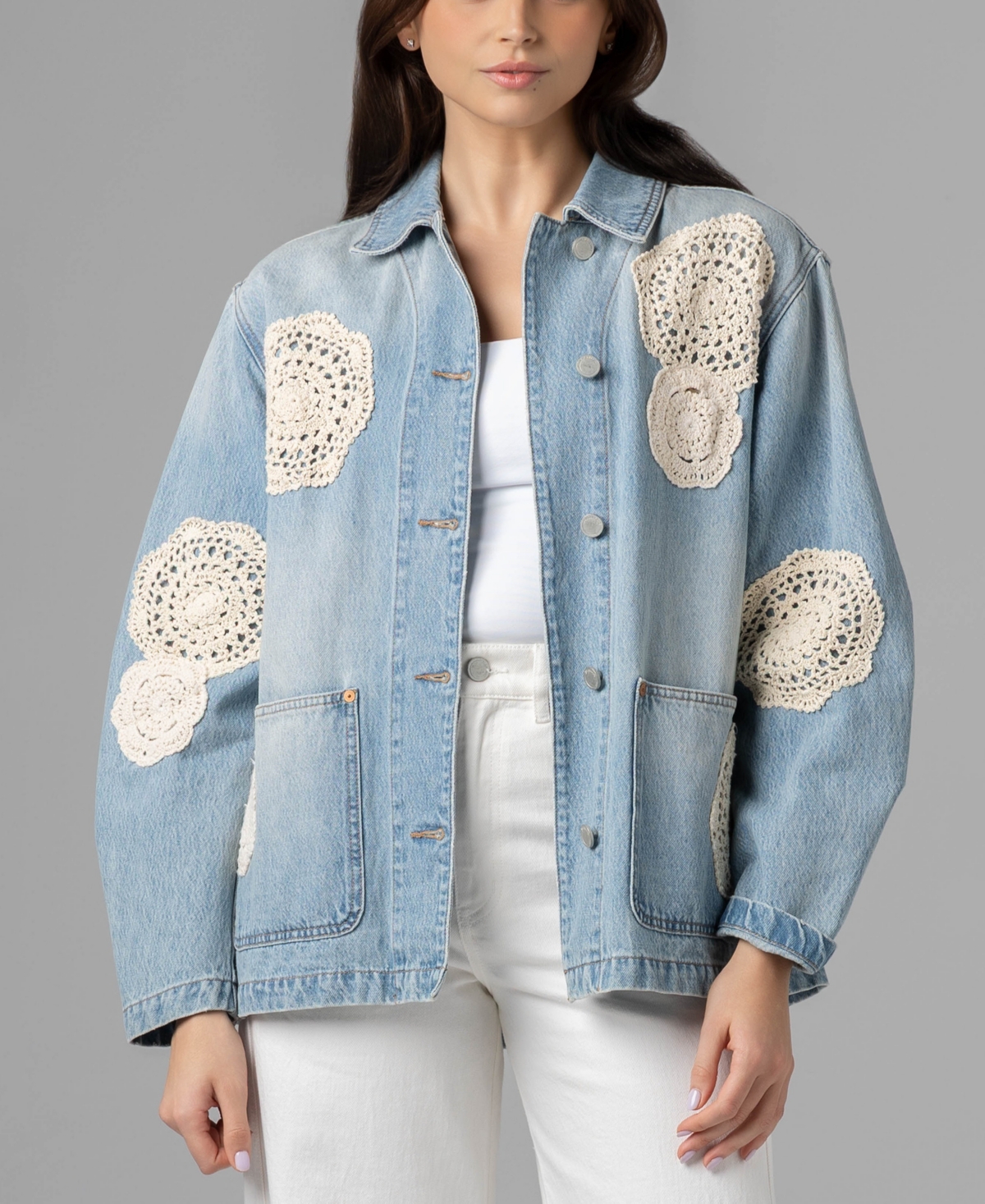 Click here for Blank Nyc Womens Crochet Doily Chore Jacket - Surf... prices